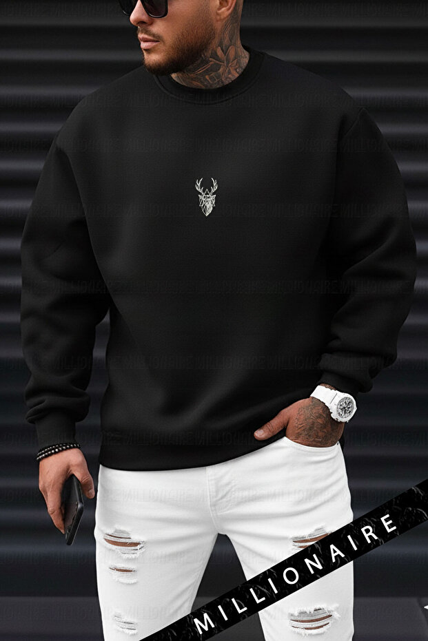 Millionaire Men's Black Deer Printed Thick Soft 3 Thread Inside Ribbed ...