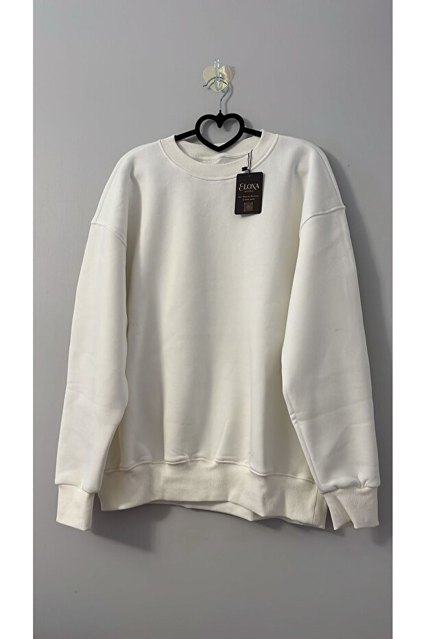 Eloxa Moda Unisex Sweatshirt Krem Rengi Oversize Bisiklet Yaka - Fiyatı ...