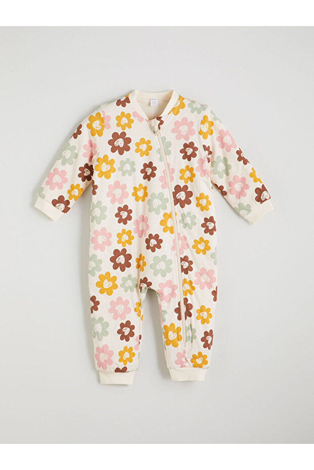 LC Waikiki Bej 1.6 Tog Bisiklet Yaka Uzun Kollu Çiçek Desenli Kız Bebek ...