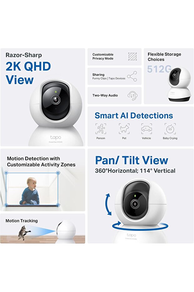 tapo C220 2K Pan/Tilt Indoor Camera, WiFi Security Camera, AI ...