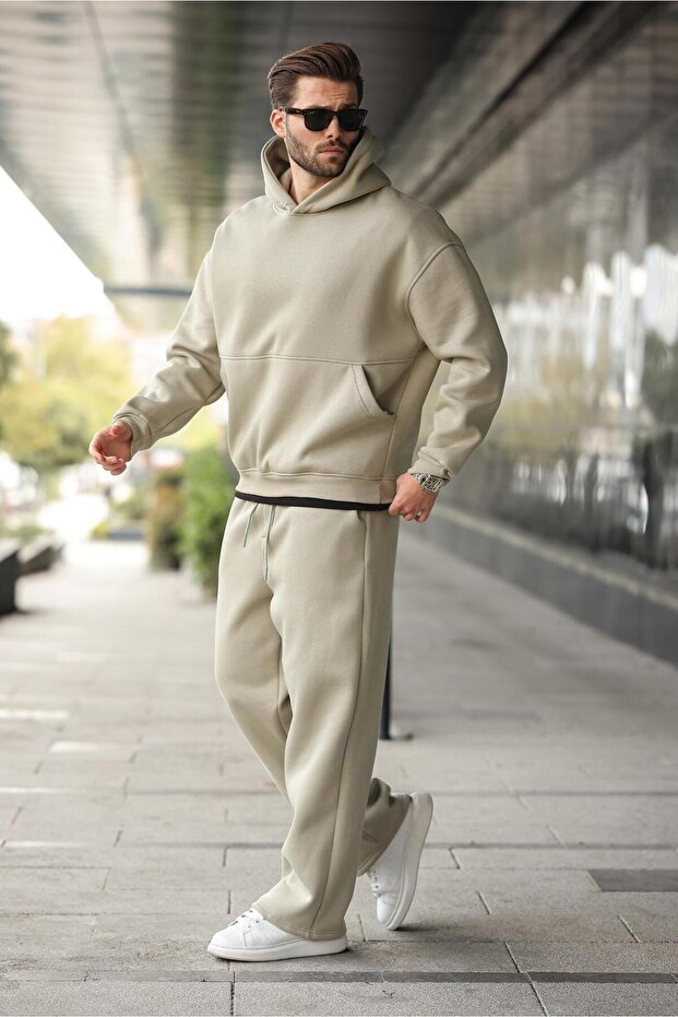 Madmext Mint Green Hooded Kangaroo Pocket Men's Tracksuit Set E7338 ...
