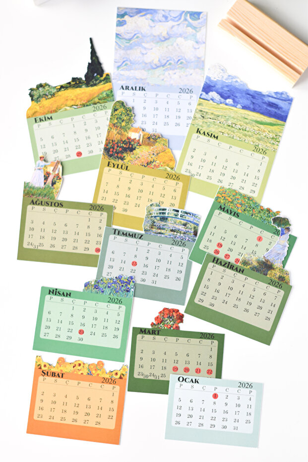 GÖKÇETasarım 2026 Sanat Temalı Masa Takvimi / Ahşap Standlı / Calendar ...