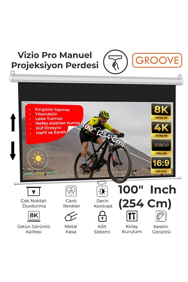 Groove Vizio Pro 100¨ Inch 220x125cm Blackout Işık Geçirmez Profesyonel ...
