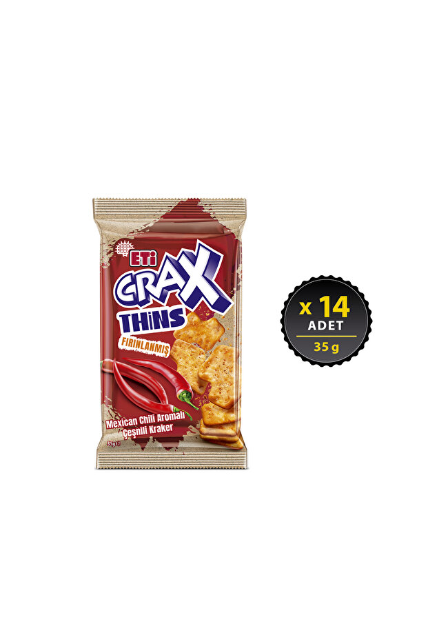 Eti Crax Thins Mexican Chili Aromalı Çeşnili Kraker 35 g x 14 Adet ...