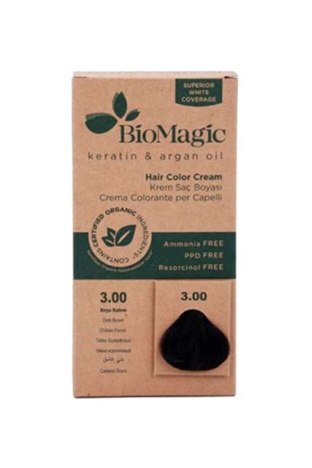 BioMagic Keratin and Argan Oil Hair Coloring Cream, Dark Brown- Trendyol
