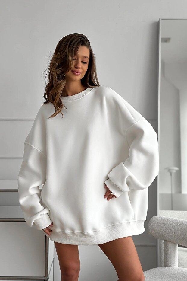 The Champ Clothing Women's Oversize Sweatshirt Dress Basic White – Crew ...