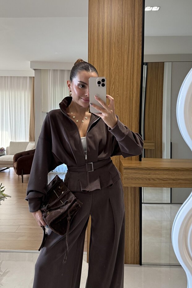 solena sln Set modal cu picioare late cu detaliu curea maro pentru ...
