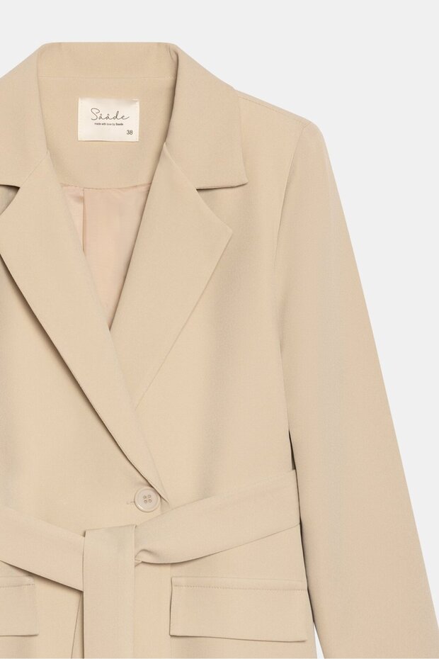 Saade Beige Women's Single Button Woven Double-Breasted Blazer Jacket ...