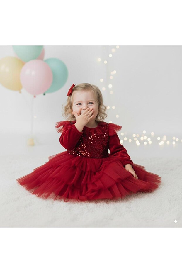 BİLGEN Style Kız Çocuk Yılbaşı Elbisesi Pamuk Kadife Toka Hediye Party ...