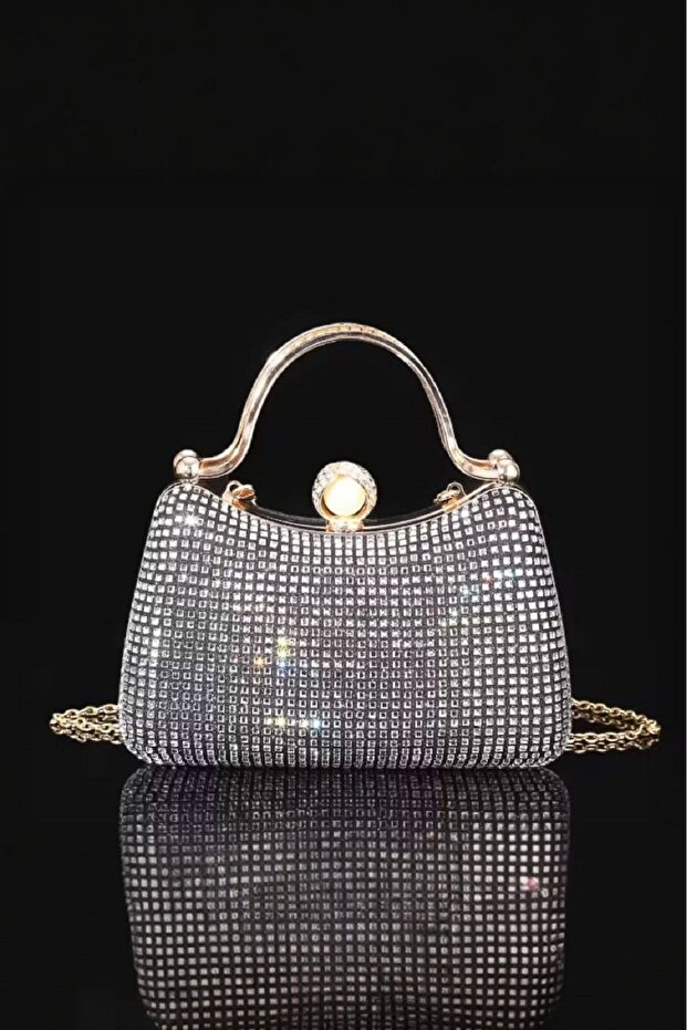 Famels Stone Detailed Evening Dress Bag with Armrests and Chain ...
