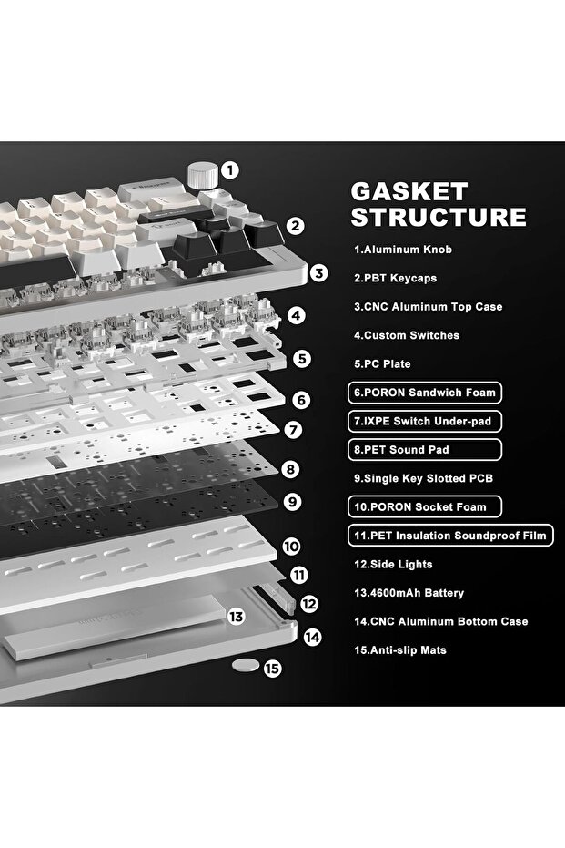 YUNZII AL66 Wireless Mechanical Keyboard, Full Aluminum CNC, 65% Knob ...