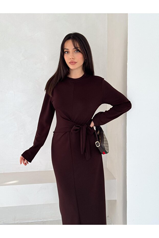 Elaxi Side Tie Modal Fabric Long Dress- Trendyol