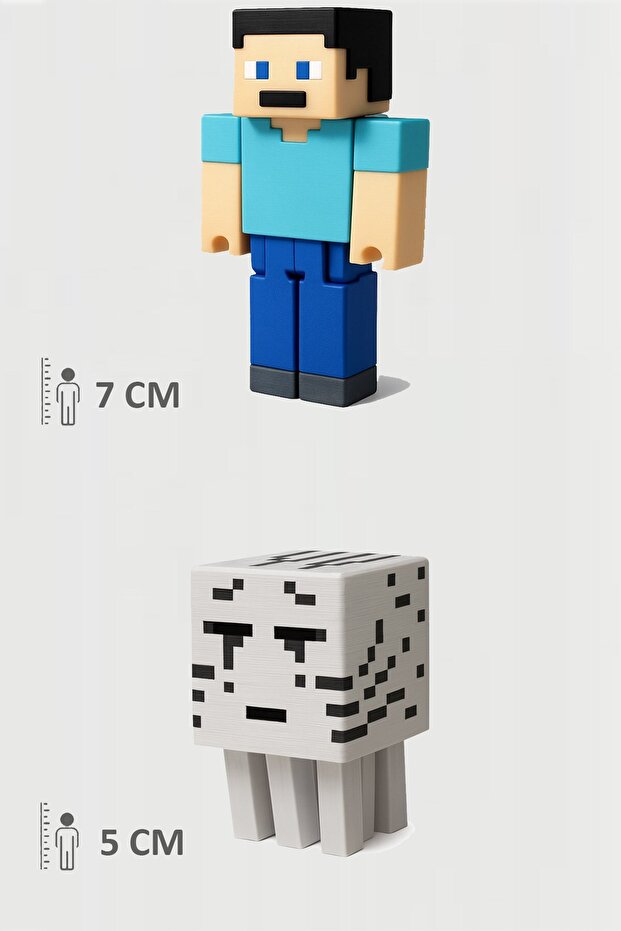 FigürDizayn Minecraft Steve ve Ghast V2 Set Hareketli Eklemli Figür ...