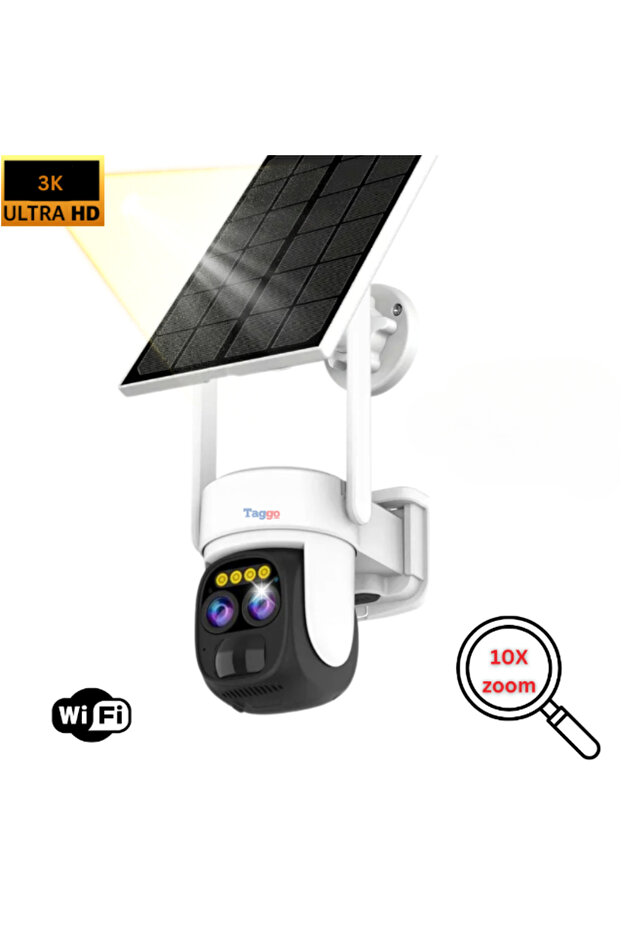 Vstar Taggo Dual Lens Solar WiFi Camera, 5W, 3K 6MP, 10X Zoom, IP66 ...