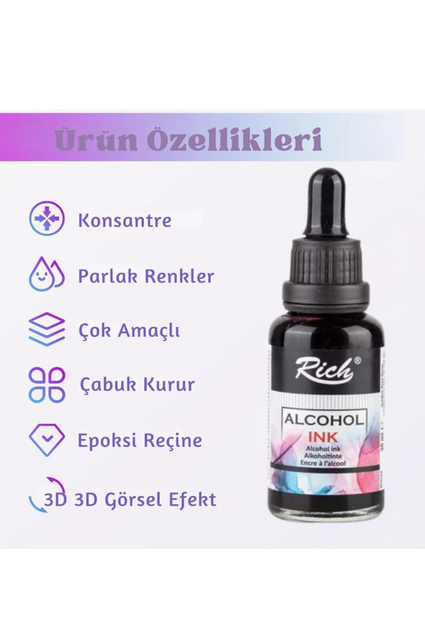GLANCE Rich Alcohol Ink Alkol Bazlı Mürekkep 30 ml 6'LI Set 1 Adet ...