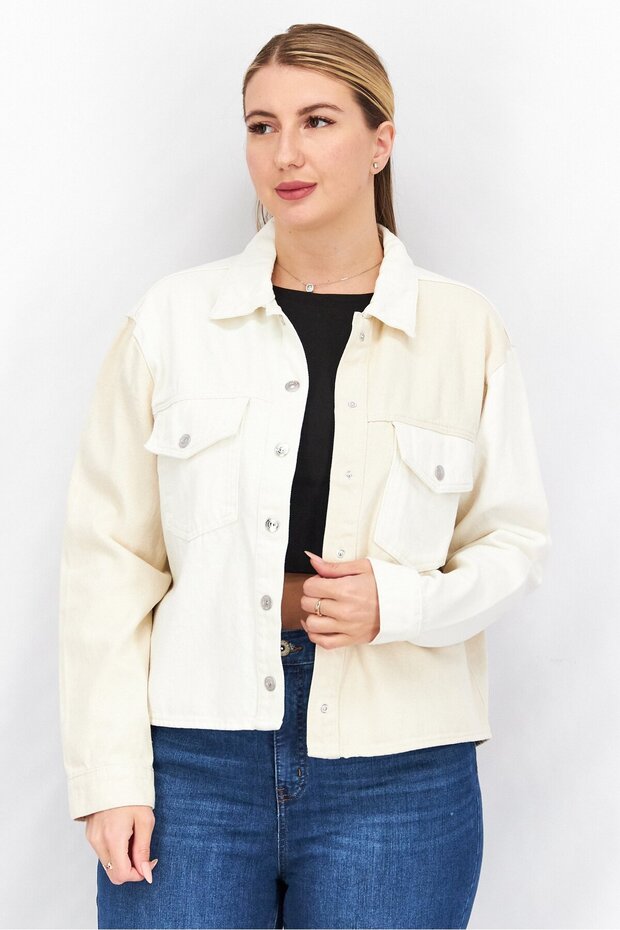 Sinsay Women Two Tone Denim Jacket, White- Trendyol