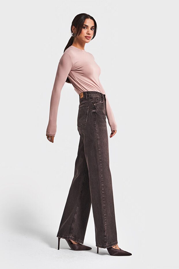 its basic Kadın Taşlanmış Koyu Kot Rengi Doris 2w5-138 Straight Fit ...