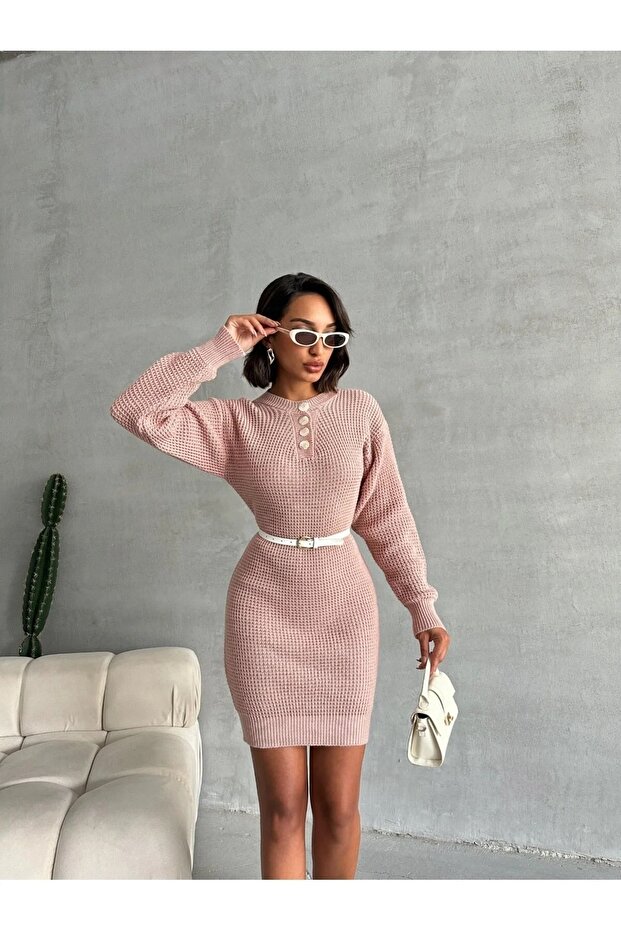 citystyle Rochie de tricotat elegantă, mini cu mâneci lungi, cu nasturi ...