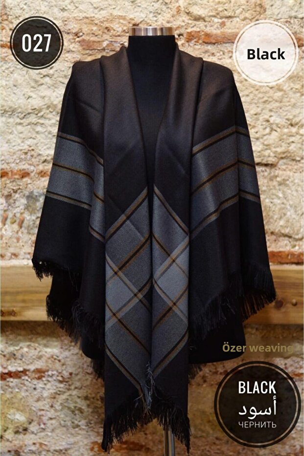 Özer Atkı Mother Shoulder Scarf (Black Gray)- Trendyol