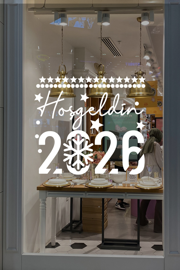 New Jargon Welcome 2026 Sign and Snowflake Glass Display Case Store ...