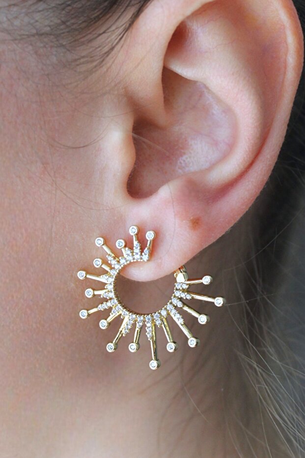 Nenya Vip Steel Zircon Stone Inlaid Sun Model Earrings- Trendyol