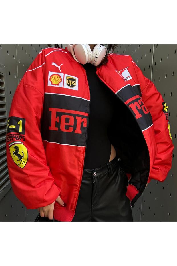 BİQ & TAQ BUTİK Jachetă bomber oversize unisex cu model Ferrari, negru ...
