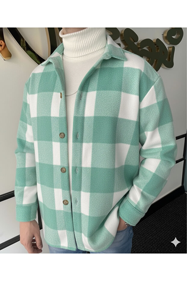 A&O Style Men's Mint Oversized Checkered Checkerboard Pattern Winter ...
