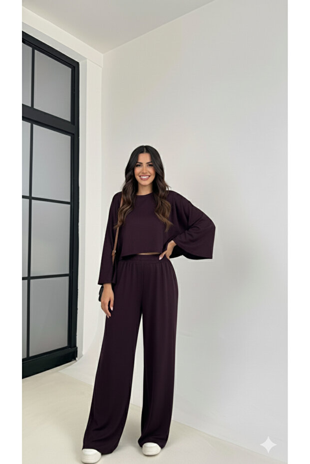 solena sln Women's Batwing Sleeve Blouse Pants Modal Set- Trendyol