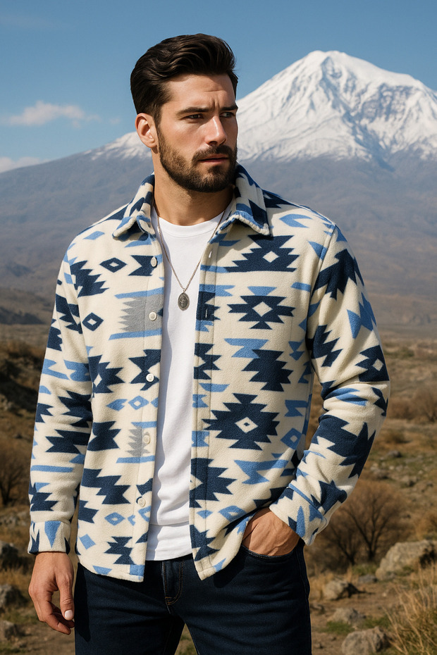 YNGMENCLASS Cotton Textured Enine Line Pattern Fleece Shirt- Trendyol