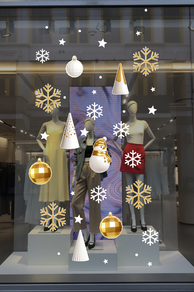 New Jargon Златисти балони, снежинки, коледни украси за прозорци ...