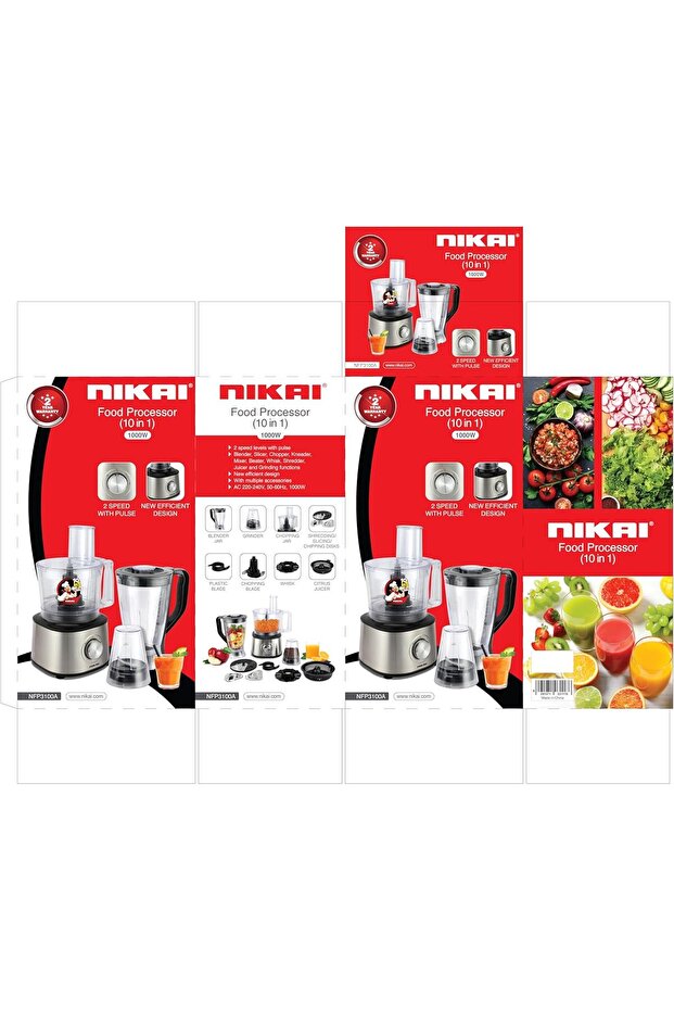 Nikai 10-in-1 Food Processor, 1000W, Two Speeds and Pulse (Blender ...