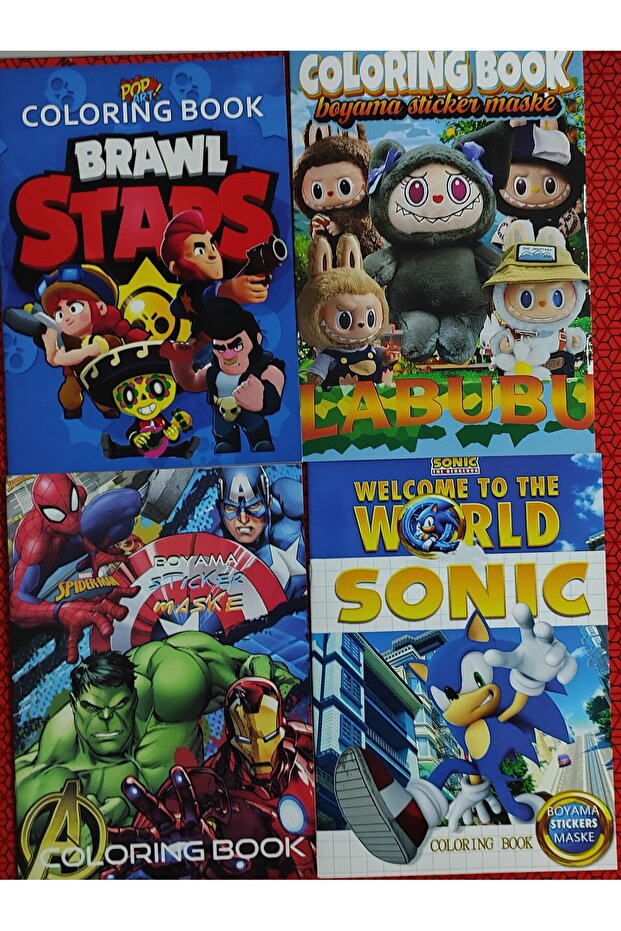 ada çanta kırtasiye 4 adet stickerli boyama kitabı (Brawlstars/LabubuB ...