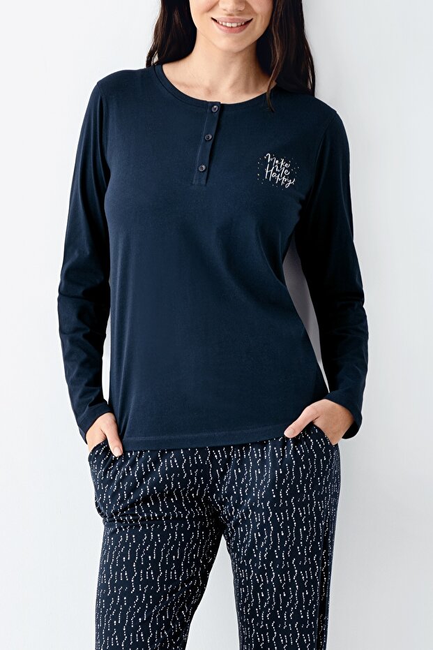 Arnetta Kadın %100 Cotton Exclusive Yarım Düğmeli Pijama Takım - Fiyatı ...