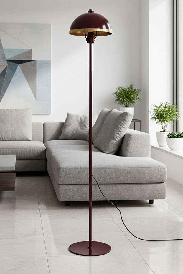 Marrien Luna Golden Tek Ayaklı Bordo Metal Modern Lambader | Oturma ...