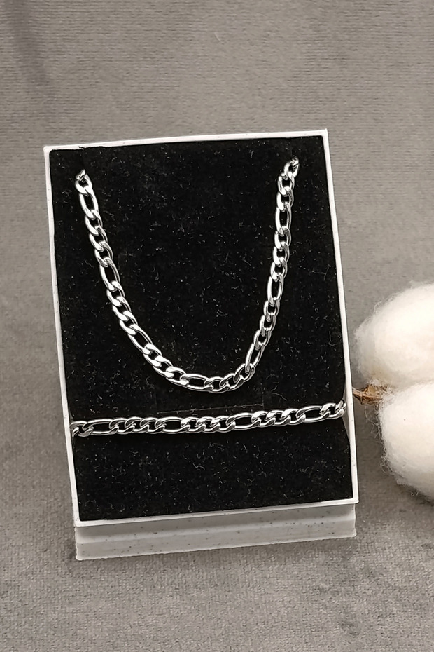 Hiluxa Figaro Paslanmaz Çelik Zincir Kolye & Bileklik Seti – 3+1 Model ...