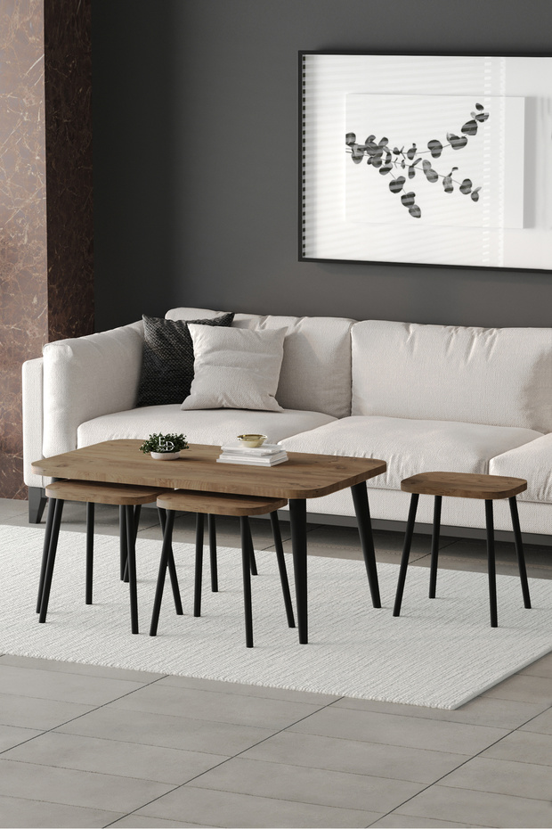 ED Efelez Design Zigon ve Orta Sehpa 5'li Takım , Metal Ayaklı , Roma 4 ...