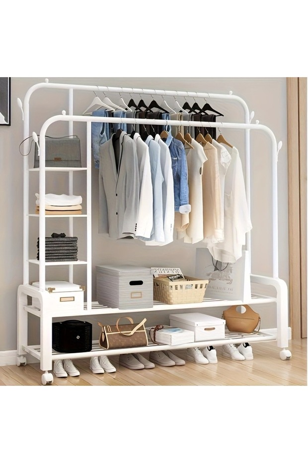 Chuma Metal clothes hanger organizer, clothes rack and side shelves ...
