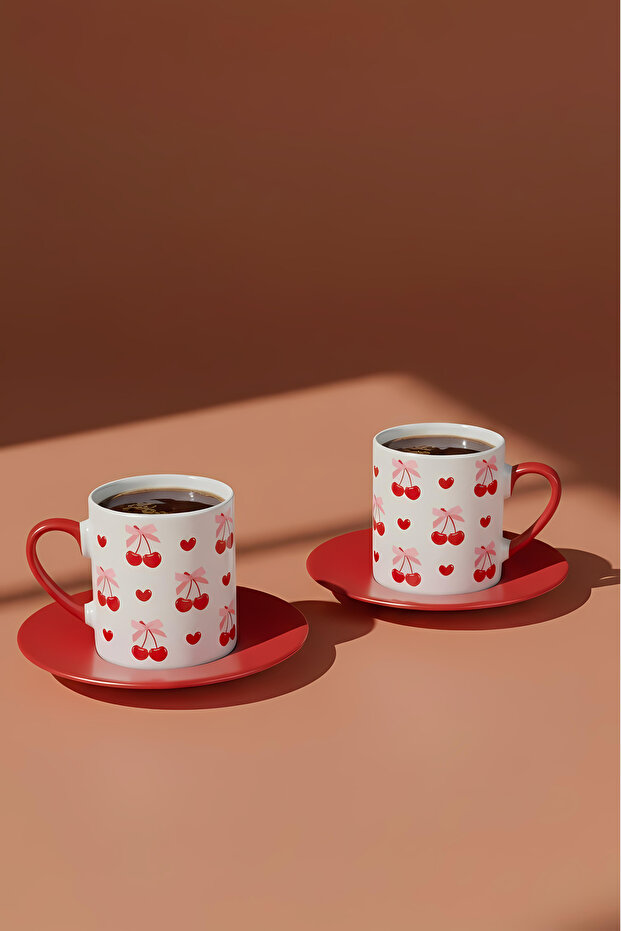 Cool Stuff Studio Kiraz ve Kalp Desenli 2'li Türk Kahvesi Fincanı ...