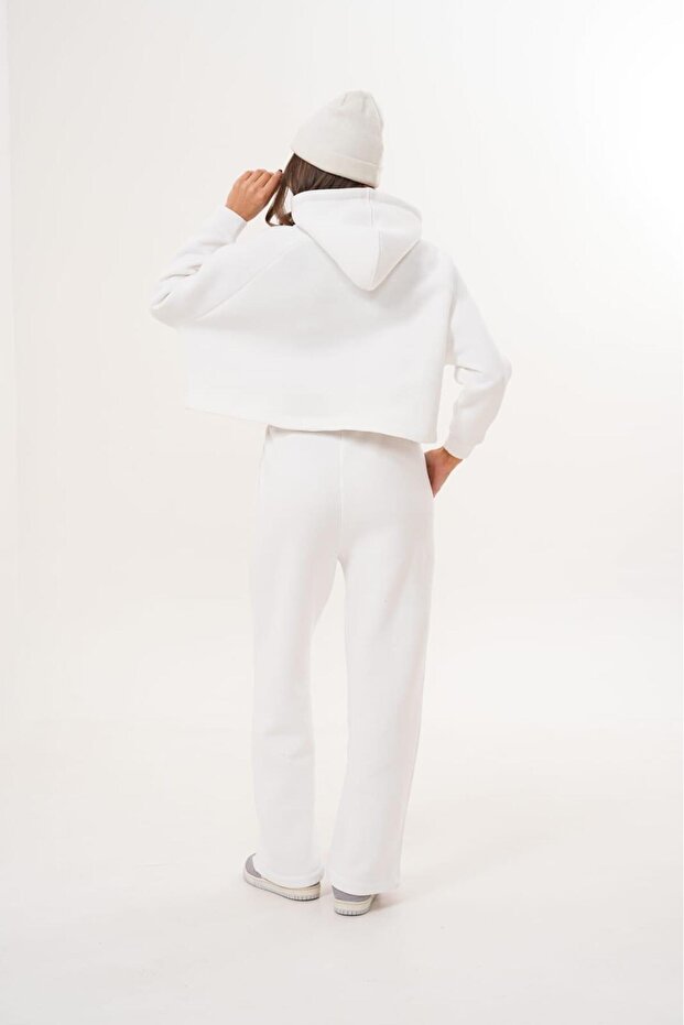 QUAYSS Kışlık kalın şardonlu içi Polarlı krop tarzı bol paçalı eşofman ...