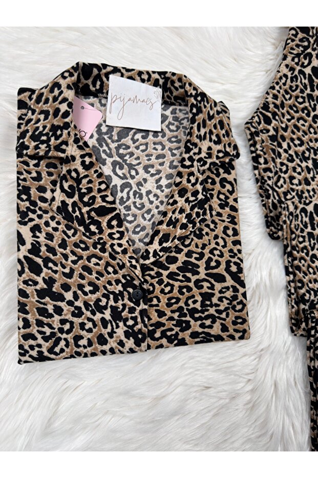 Pijamacs Set de pijamale maro imprimeu leopard din piele intoarsa cu ...