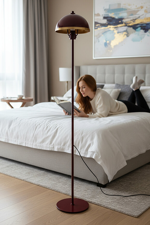 Marrien Luna Golden Tek Ayaklı Bordo Metal Modern Lambader | Oturma ...