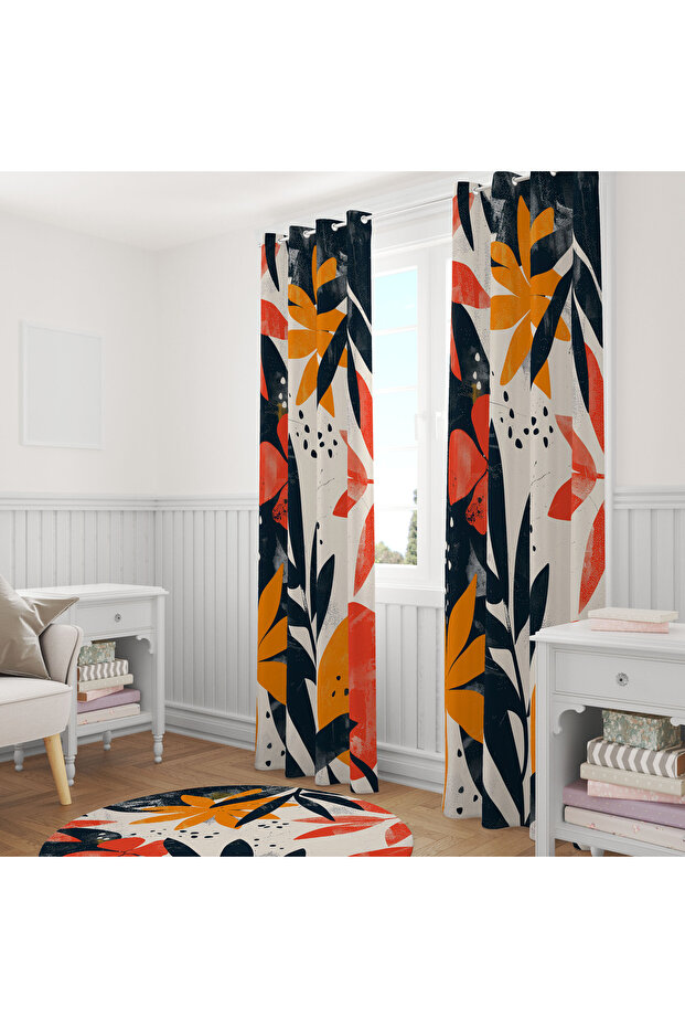 LadiesHome Modern Background Curtain with Orange and Red Tropical ...