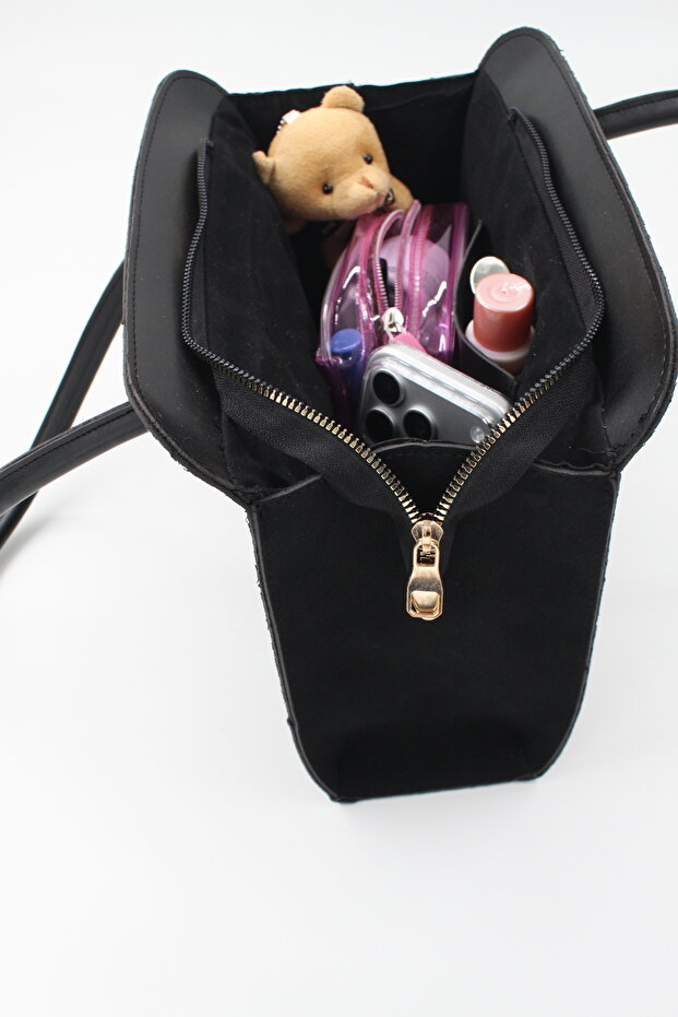 Rosso Collina Modena Women's Suede Shoulder Bag Black | Zippered, Lined ...