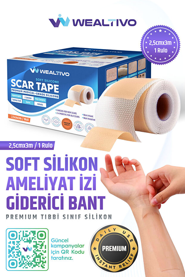 Wealtivo Soft Silikon Bant (3m), Silikonlu Bandı, Keloid/Skar/Ameliyat ...