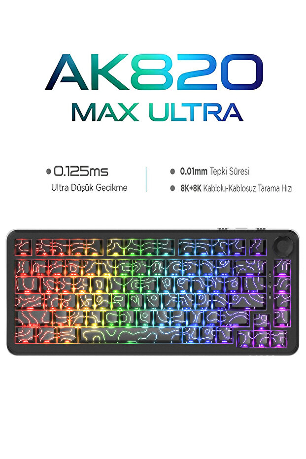 Ajazz AK820 Max Ultra 3 Modlu Manyetik Switch Klavye-8+8K tepkime Süresi-128 K Tarama Hızı Web ...