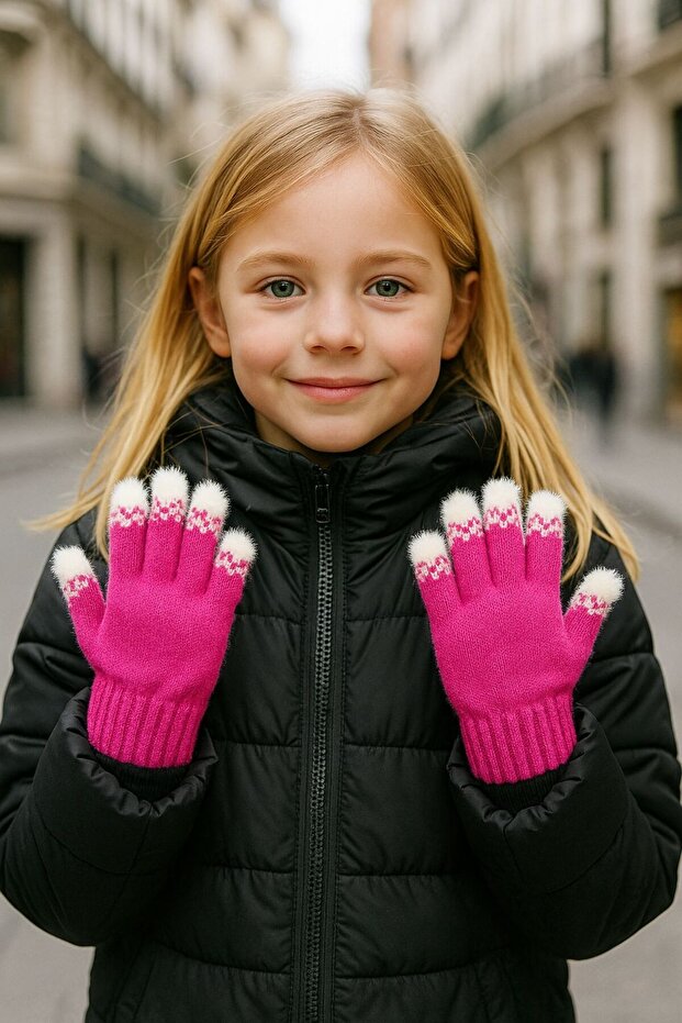 BALIENTE Fuşya Triko Uçları Peluş Kız Çoçuk Eldiven 4-8 Yaş - Fiyatı ...