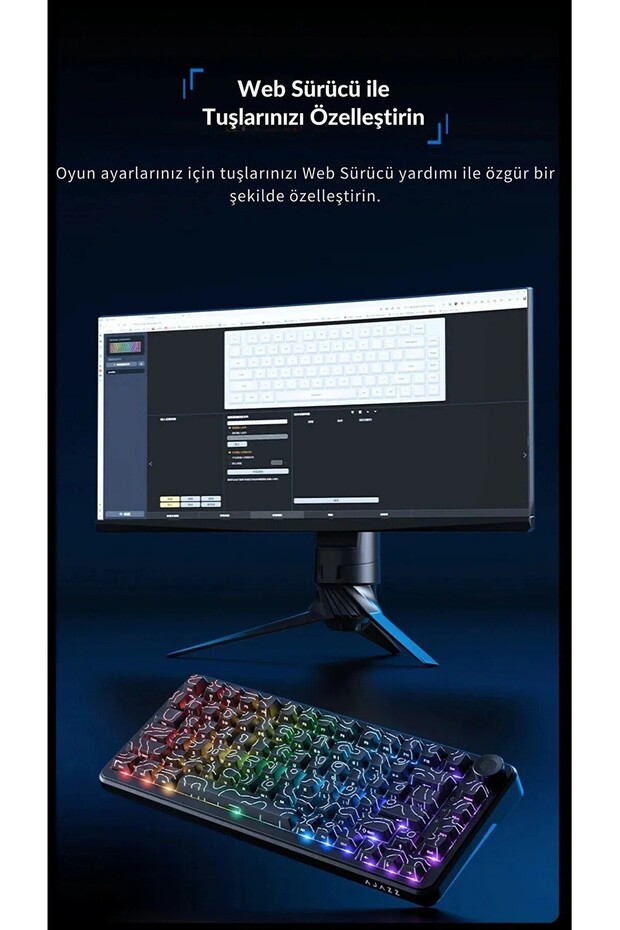 Ajazz AK820 Max Ultra 3 Modlu Manyetik Switch Klavye-8+8K tepkime Süresi-128 K Tarama Hızı Web ...