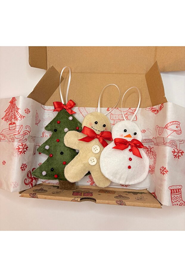 PİNKUE 3-Piece Felt Christmas Ornament Gift Set in Box – Handmade ...