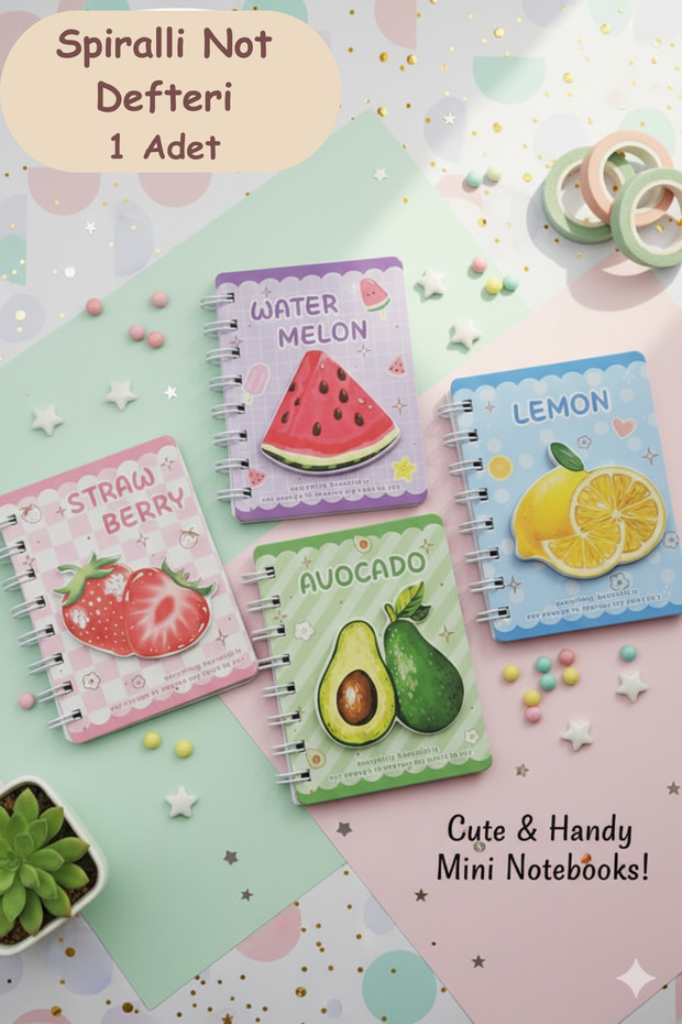 NaSaDAN Meyve Kabartmalı Mini Spiralli Not Defteri – Sevimli Tasarım ...