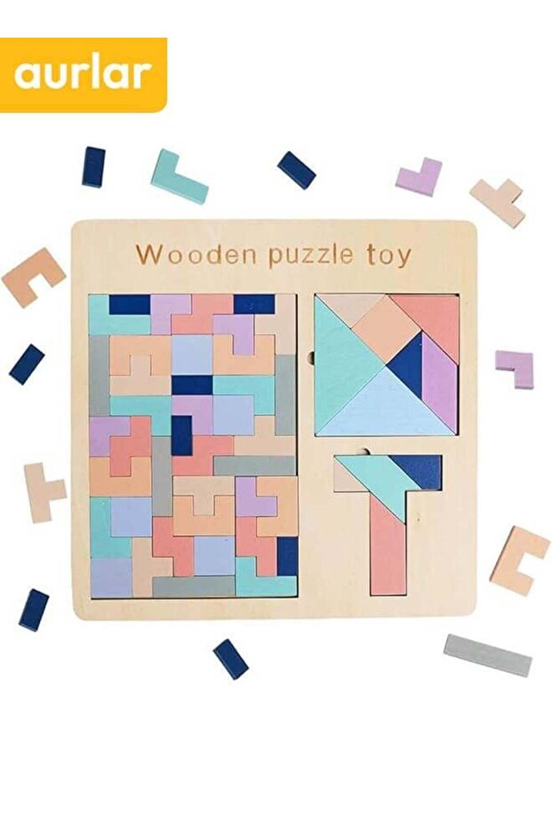 Aurlar لعبة أحجية خشبية ٣ في ١ من مونتيسوري - مكعبات تتريس وتانغرام ...